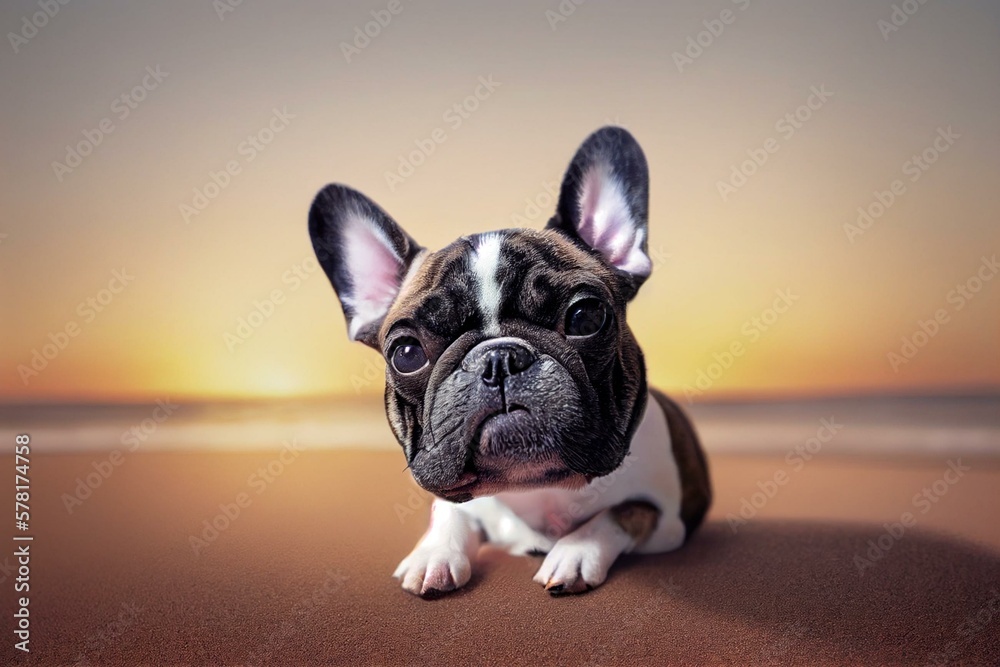 Fawn french bulldog or a frenchie dog is at the beach, Generative ai ...