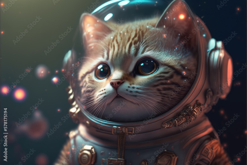 Astronaut cat floating in space with stars and galaxy background outer ...