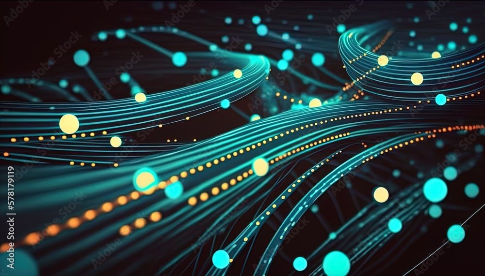Fiber optic cable runs, data connections, connections, luminous ...