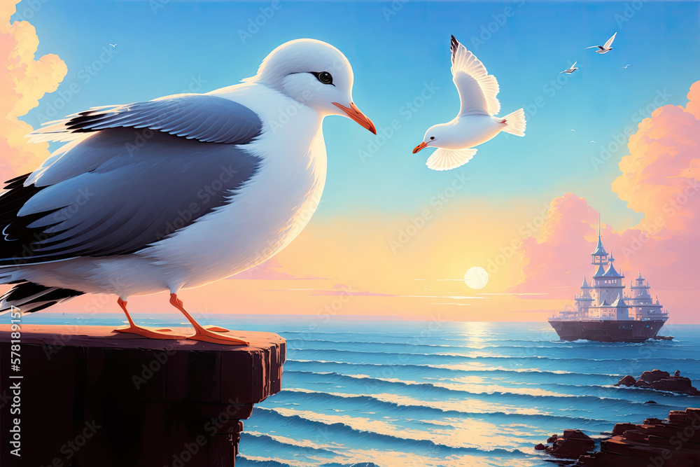Cartoonish atlantic seabird, seagull. Sea Gull, bird in a cartoon style ...