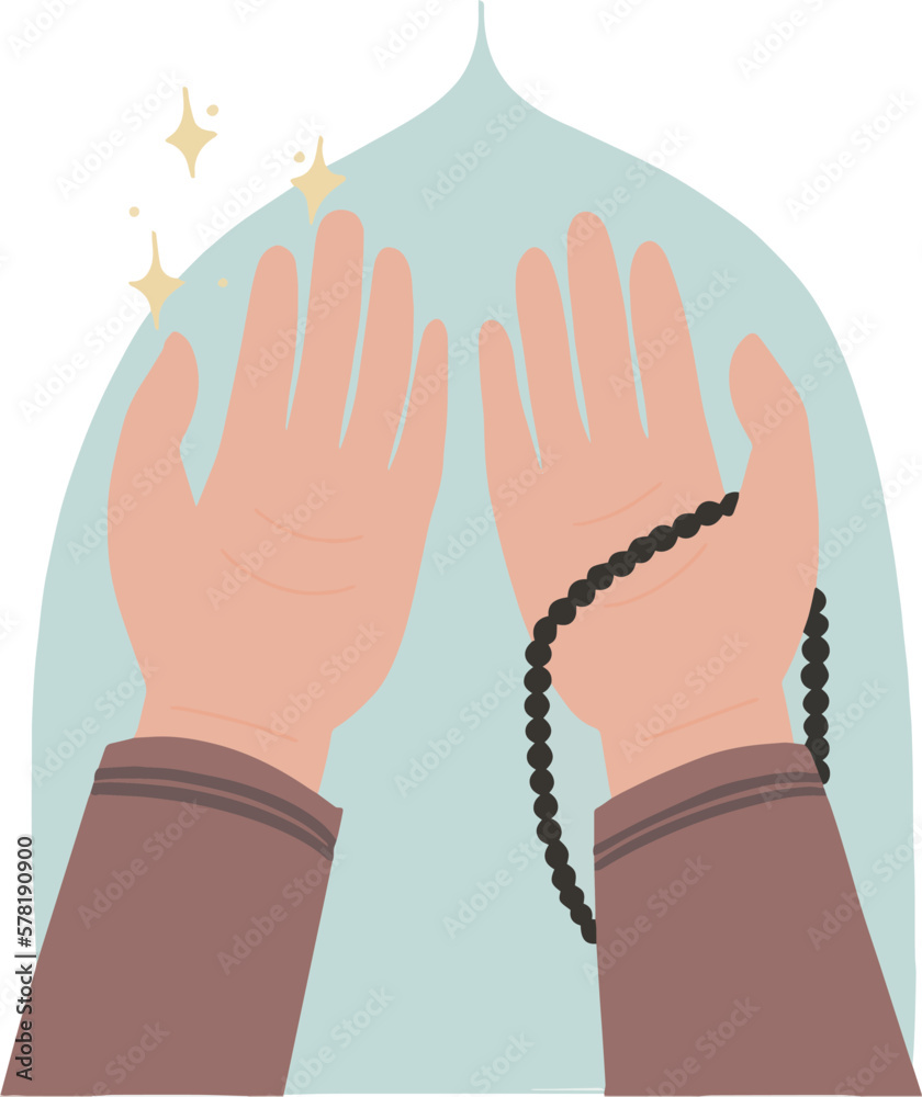 New ramadan kareem ied fitr moslem prayer hand drawn with tasbih dua ...