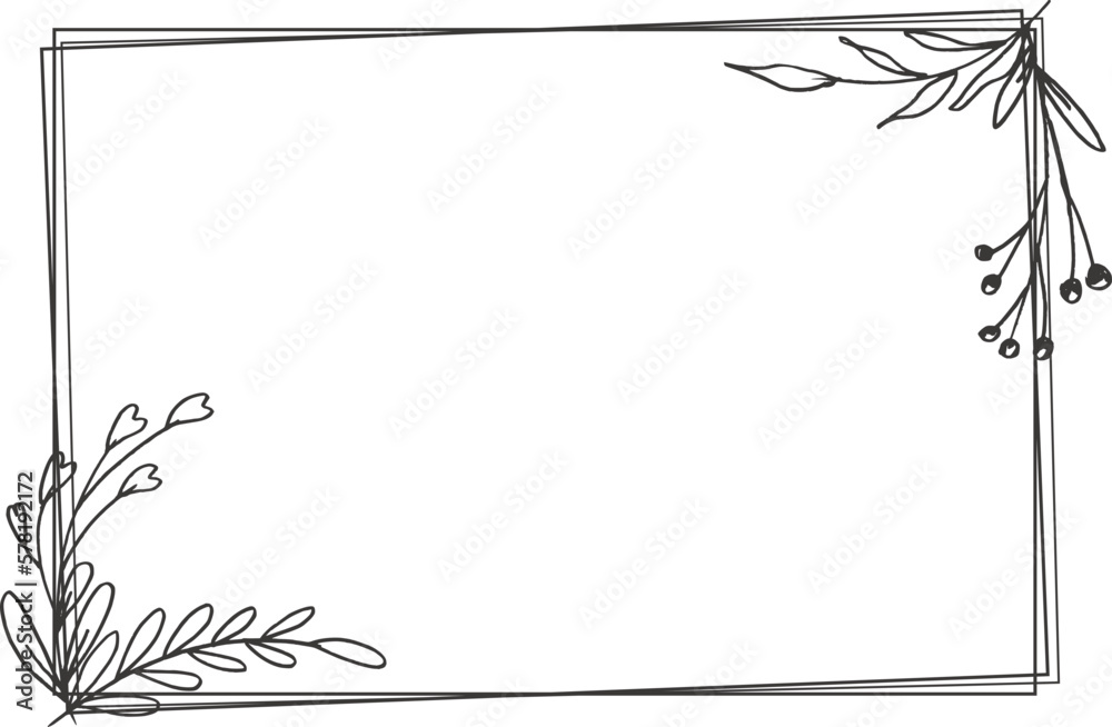 Minimalist floral frame with hand drawn leaf and shape simple floral ...