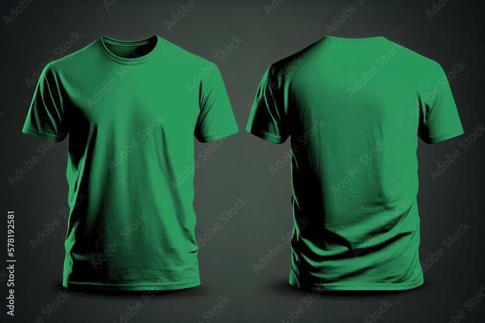 Photo realistic male green t-shirts with copy space, front and back ...