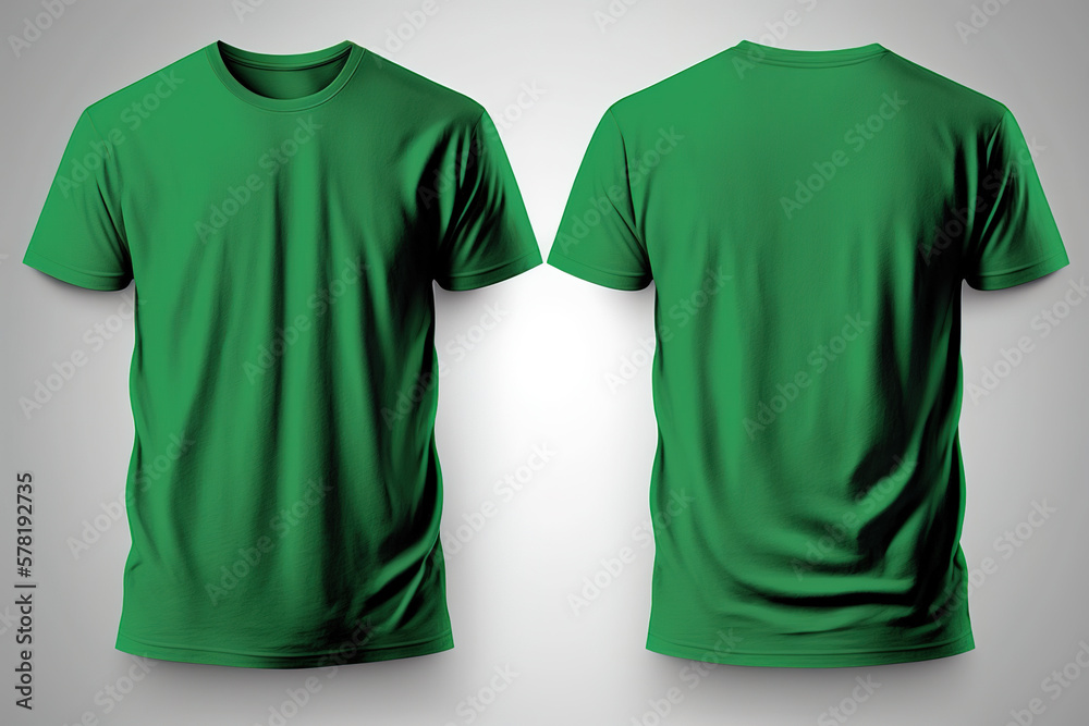 Photo realistic male green t-shirts with copy space, front and back ...