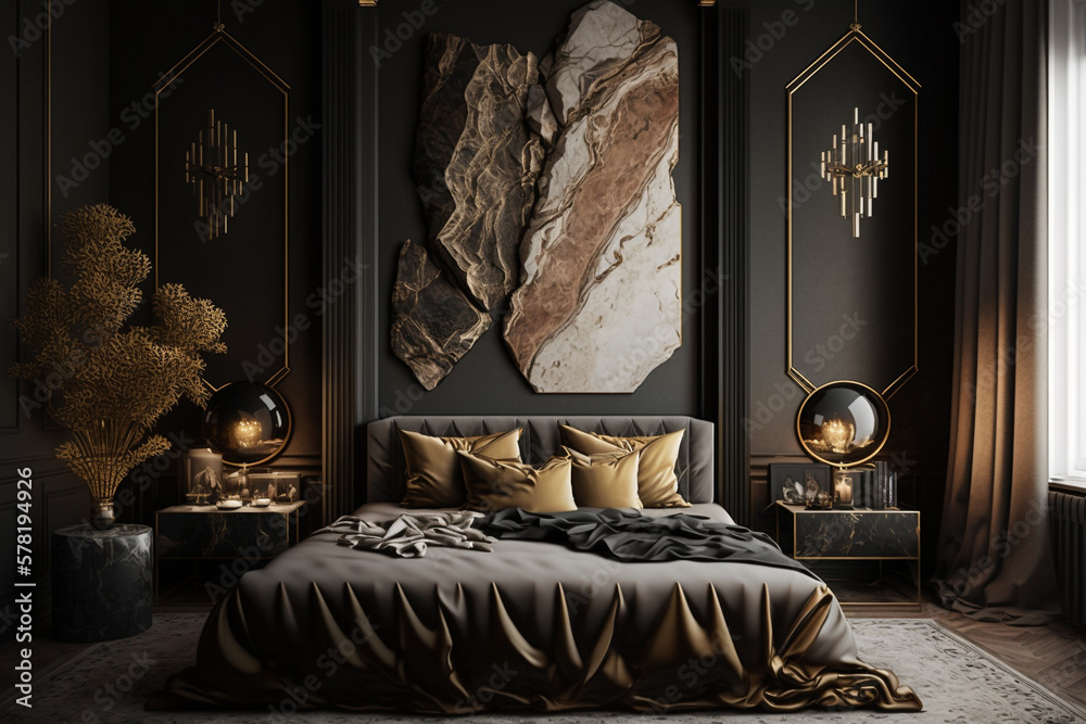 Masculine dark academia bedroom with deep brown and gold themes and ...