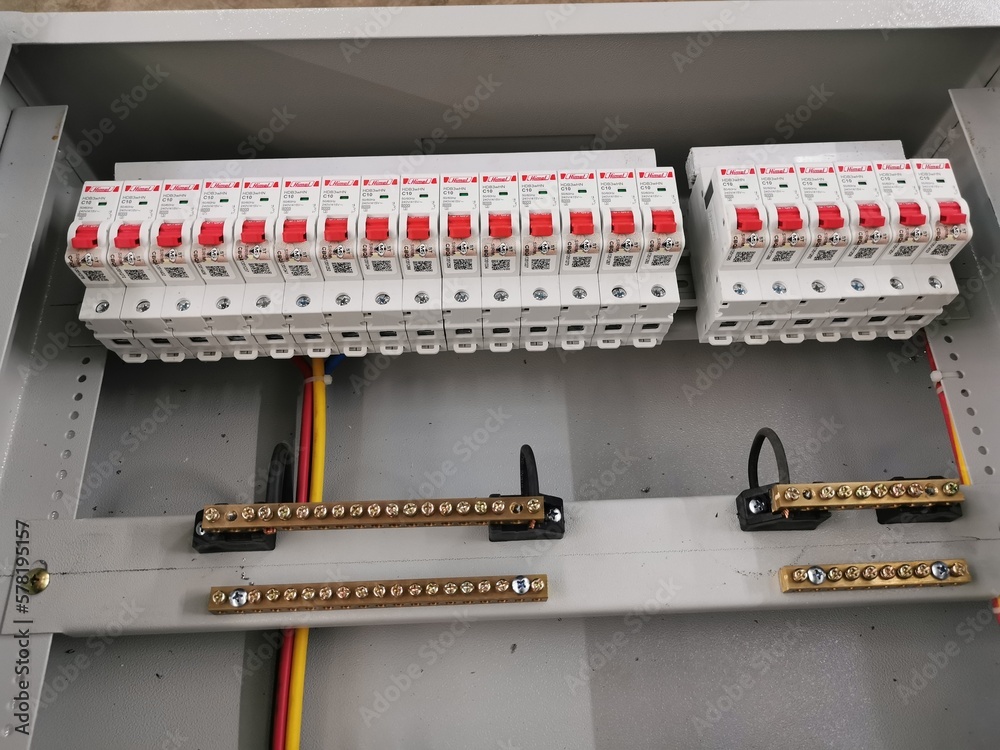 Selective focus image with noise effect a row of mcb mount on ...