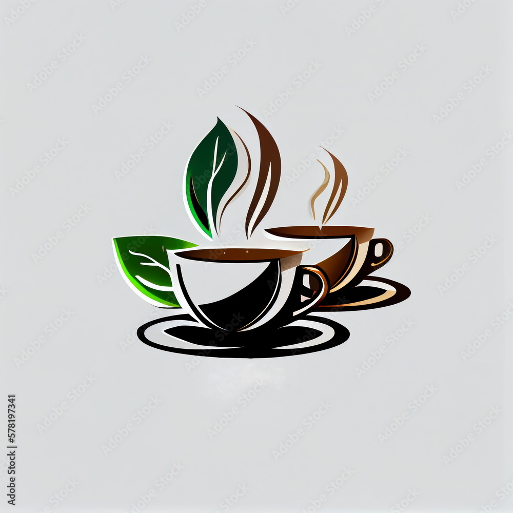 cup tea sitting top saucer vectorized logo exotic fey features square ...