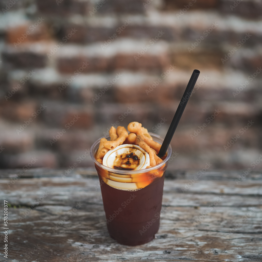 Pudding Tea. Popular Chinese sweet Tofu pudding ginger juice topping ...