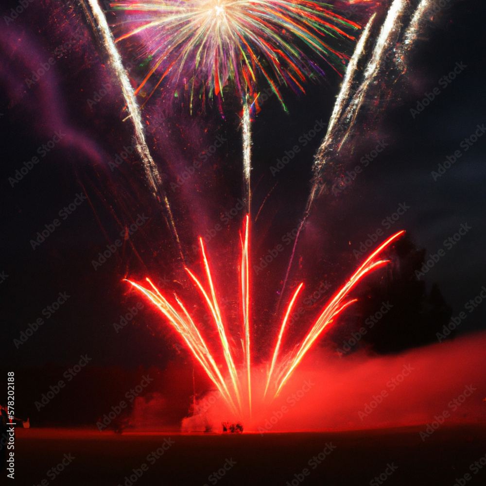 fireworks in the sky during 4th of July, in an open field Stock ...