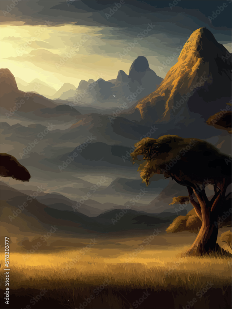 Wild savanna landscape. Savannah, African wilderness with acacia trees ...