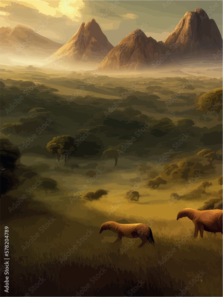 Wild savanna landscape. Savannah, African wilderness with acacia trees ...