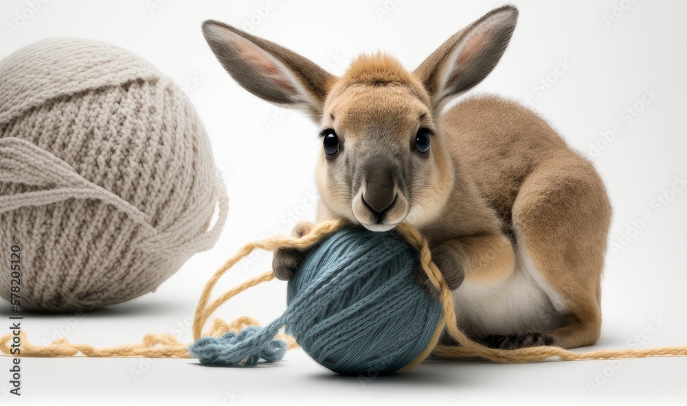 Cute baby kangaroo. Baby's wool washing product concept. Presentation ...