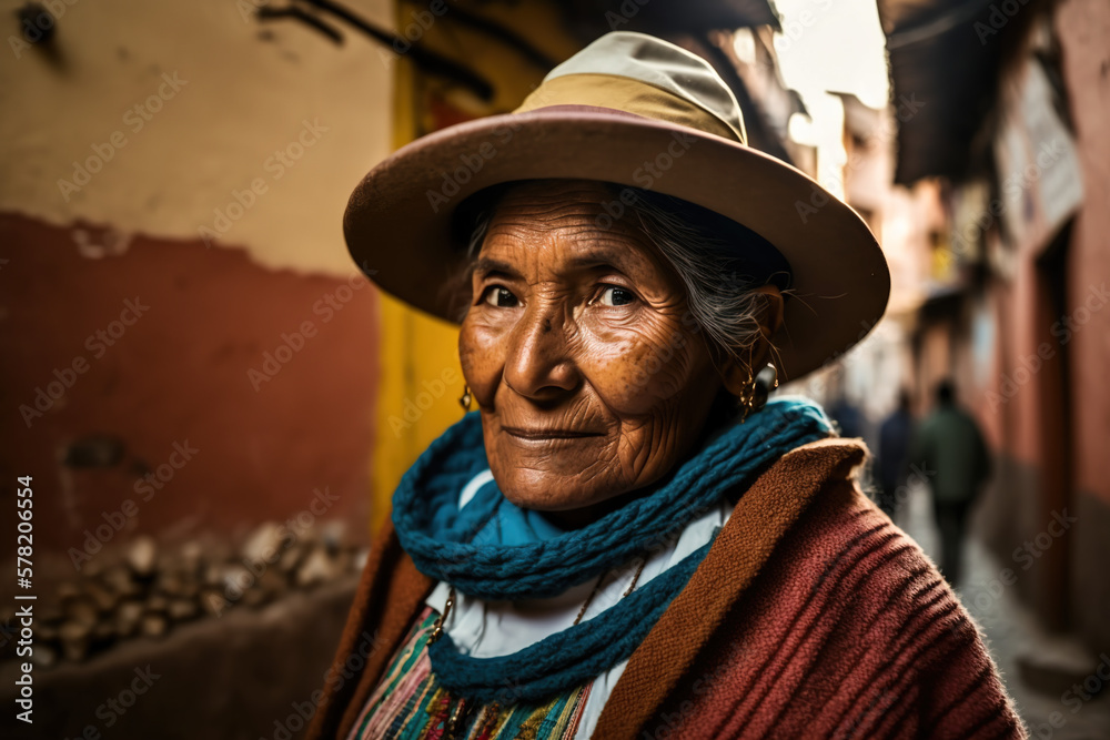 Peruvian cold woman in poverty. Indigenous woman. generate by ai Stock ...