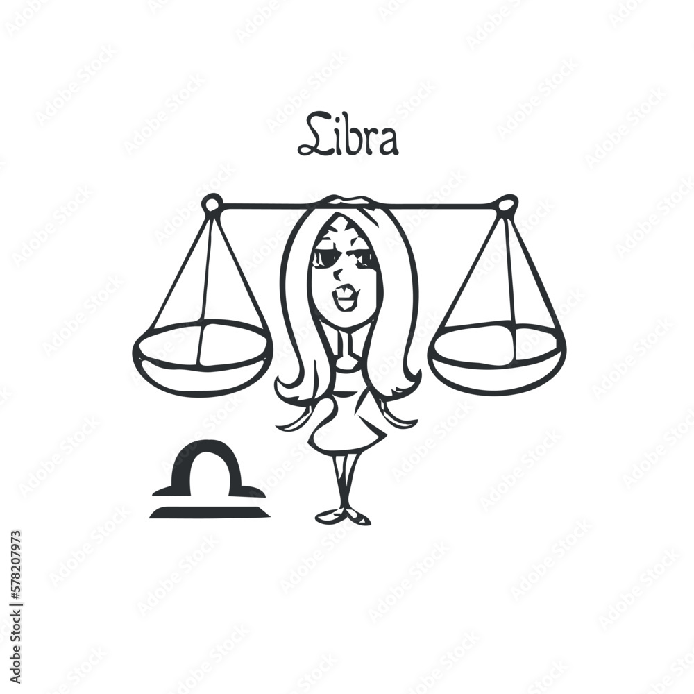 Coloring book for children zodiac signs, Libra, girl cartoon femida ...