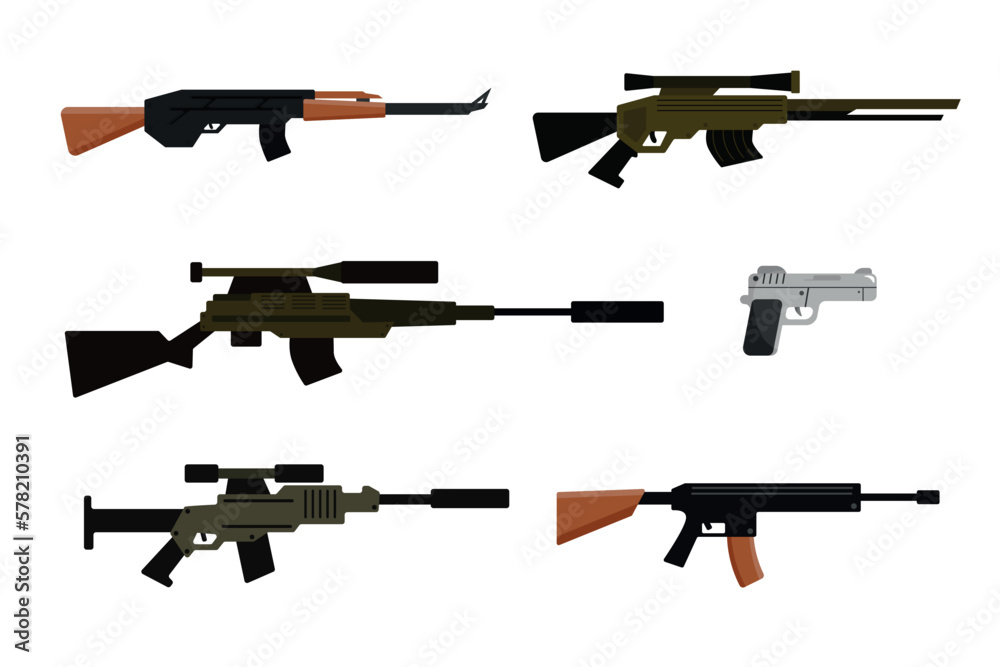Set of different firearms in cartoon style. Vector illustration of ...