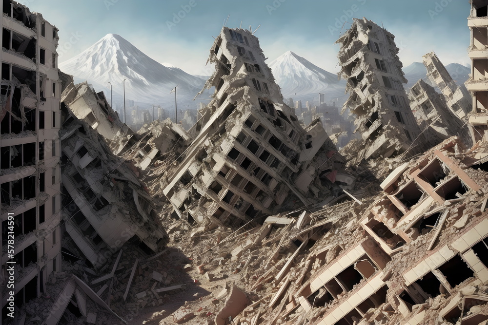Earthquake natural disaster destruction broken buildings depressing ai ...