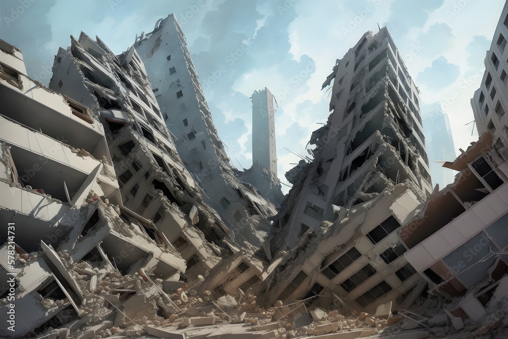 Earthquake natural disaster destruction broken buildings depressing ai ...
