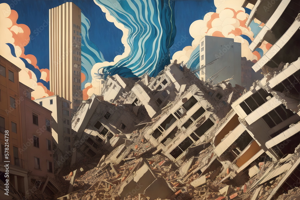 Earthquake natural disaster destruction broken buildings depressing ai ...