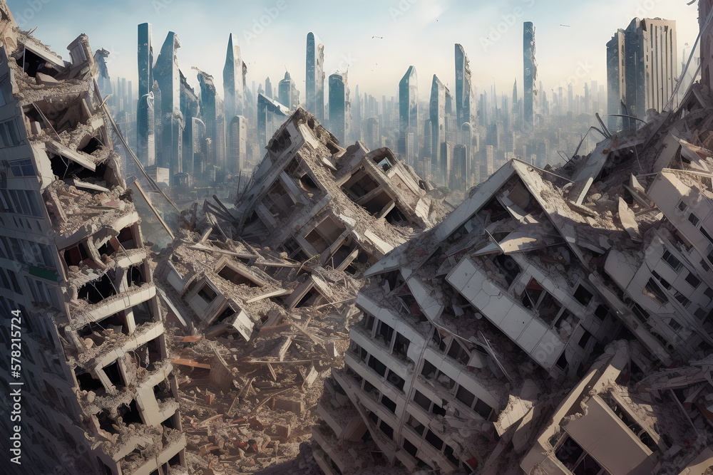 Earthquake natural disaster destruction broken buildings depressing ai ...