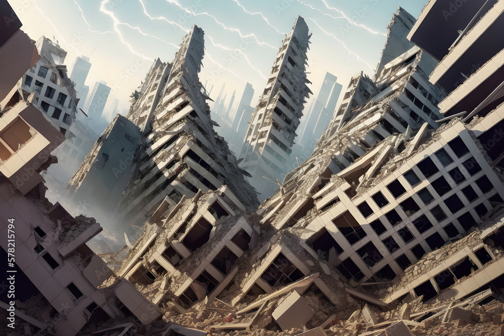 Earthquake natural disaster destruction broken buildings depressing ai ...