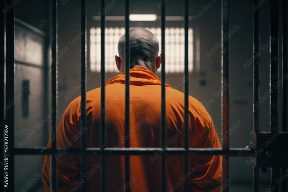 Prisoner behind bars in jail, generative ai Stock Illustration | Adobe ...