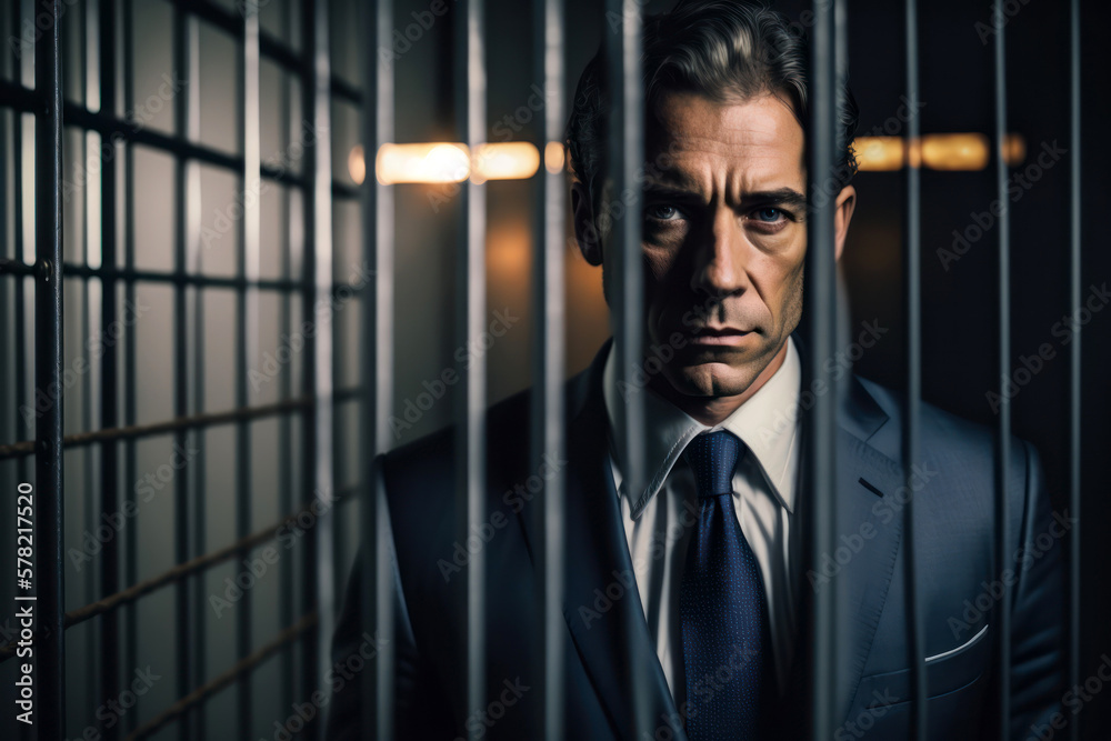 Prisoner behind bars in jail, generative ai Stock Illustration | Adobe ...