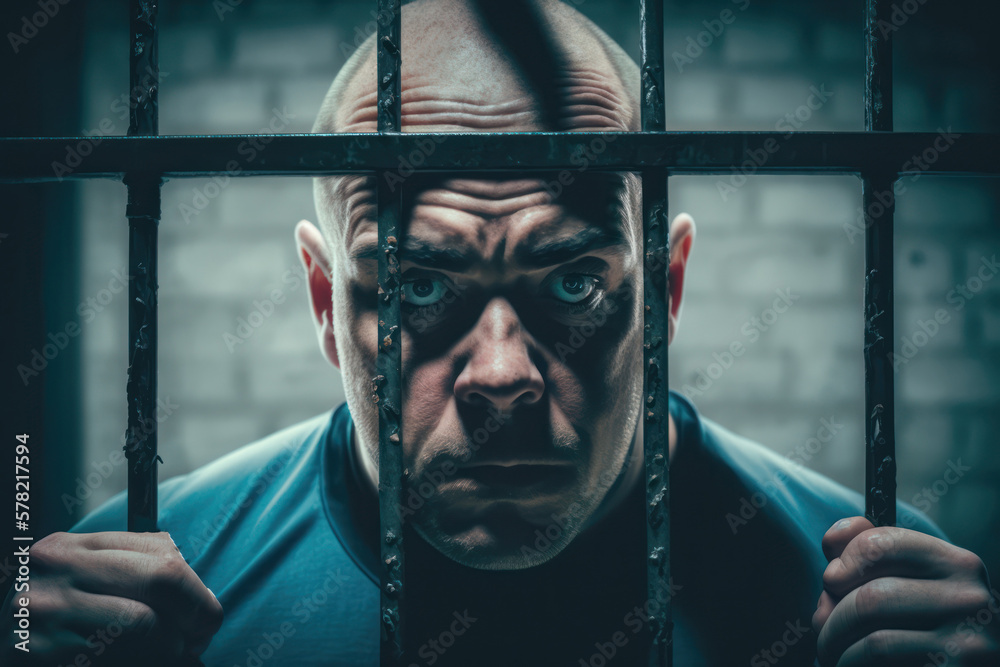 Prisoner behind bars in jail, generative ai Stock Illustration | Adobe ...