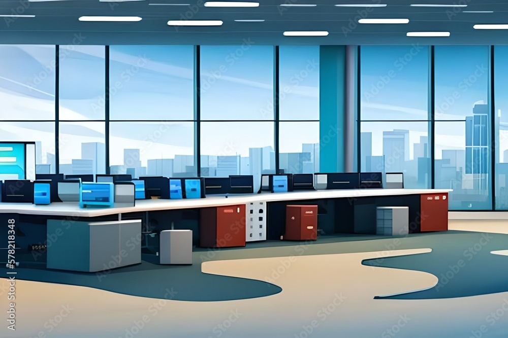 Flight control center vector illustration. Airport command room or ...