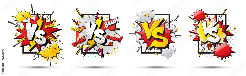Cartoon comic vs frame for text background Fight versus, сomics book ...