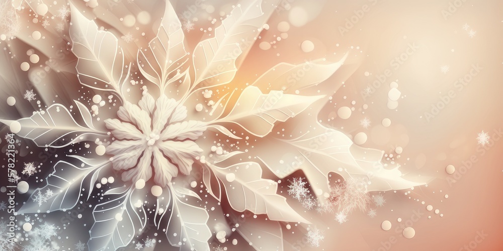 Winter elegant background of snowflakes in white and beige colours ...