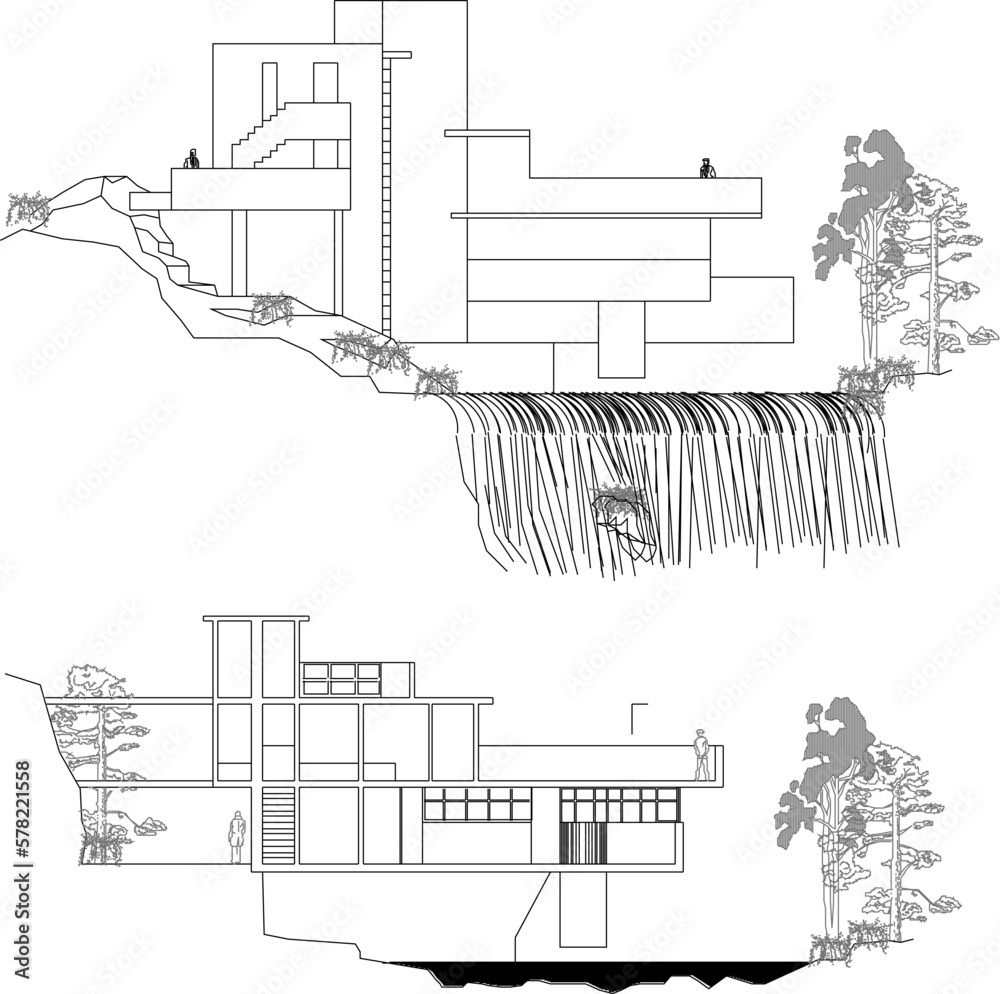 Vector sketch of illustration of modern minimalist home design by frank ...