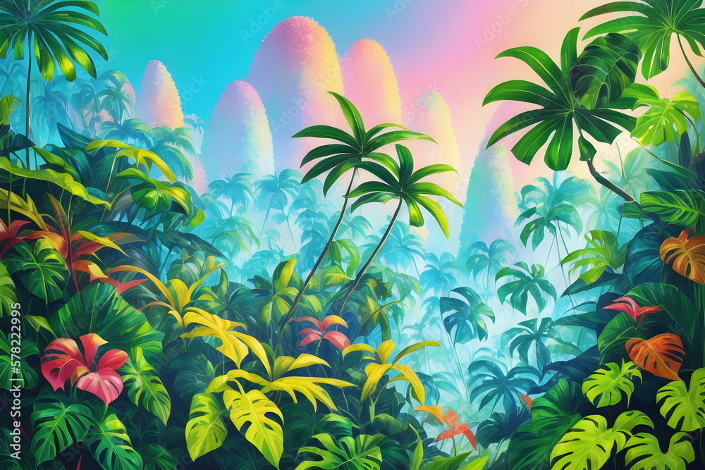 Tropical Leaves lush green forest exotic jungle background banner with ...