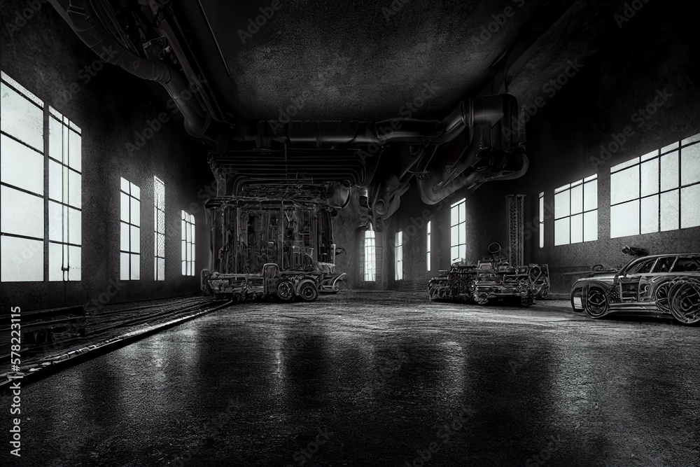 Dark industrial wallpaper. 3d render vehicle parts pattern. Black ...