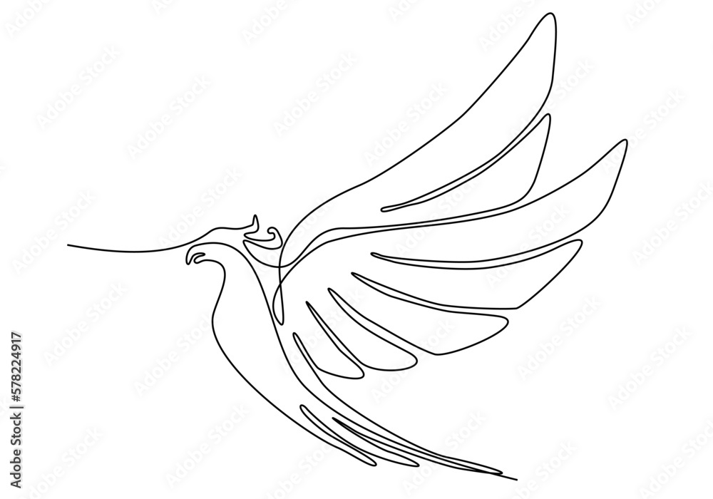 Flying bird continuous line drawing element isolated on white ...