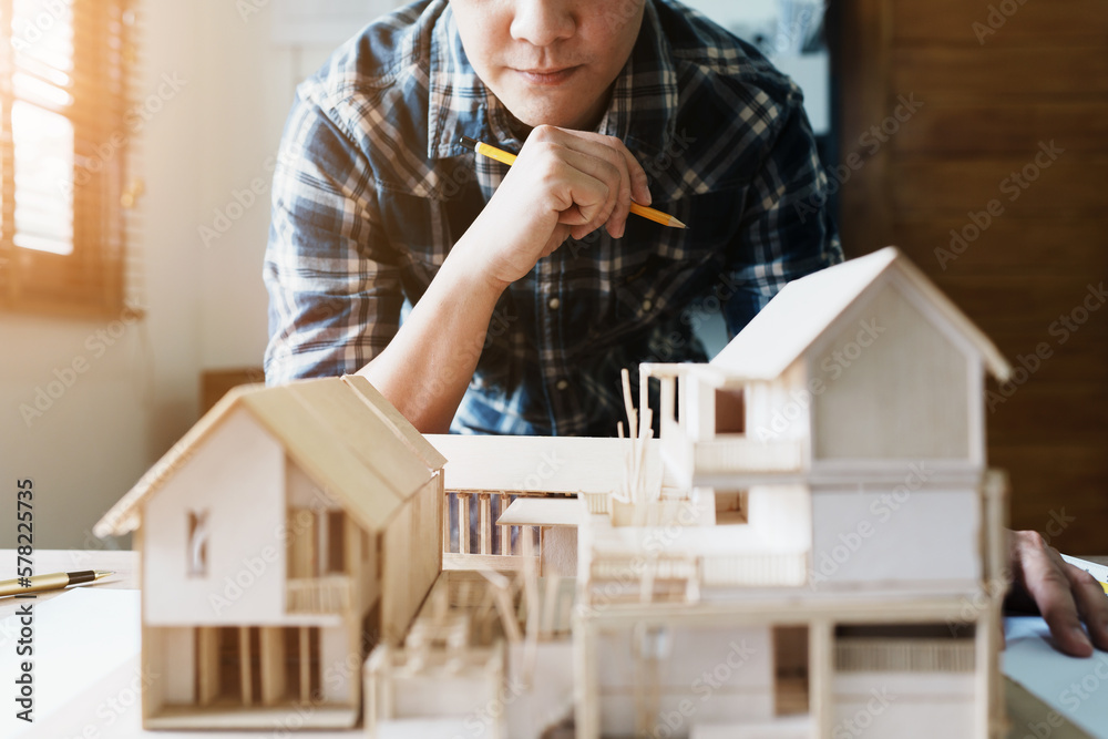 Engineers are designing house structures and architectural using ...