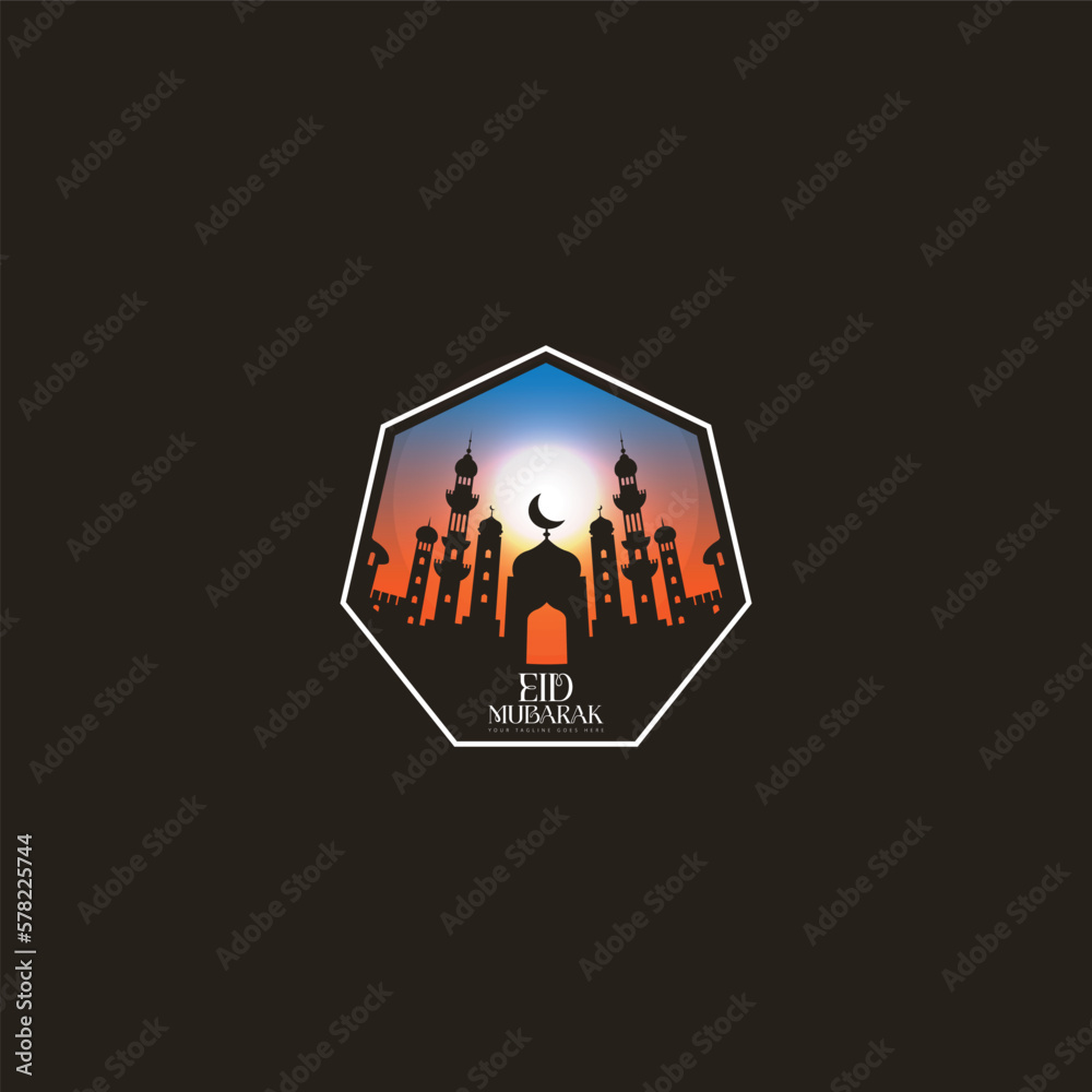 mosque logo for pray ied mubarak vector image.arabic background ...