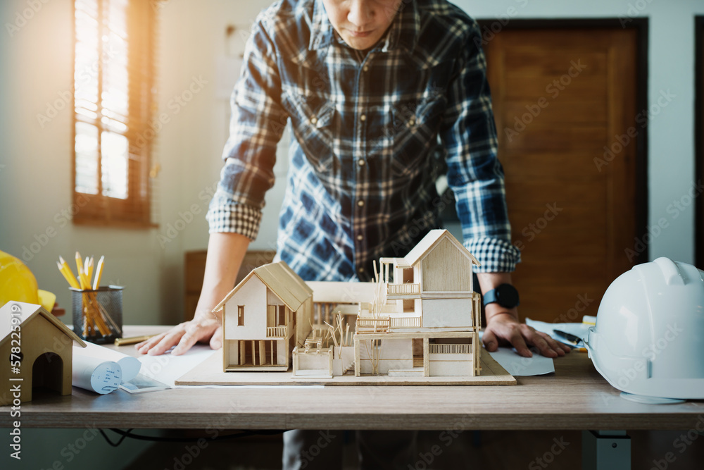 Engineers are designing house structures and architectural using ...