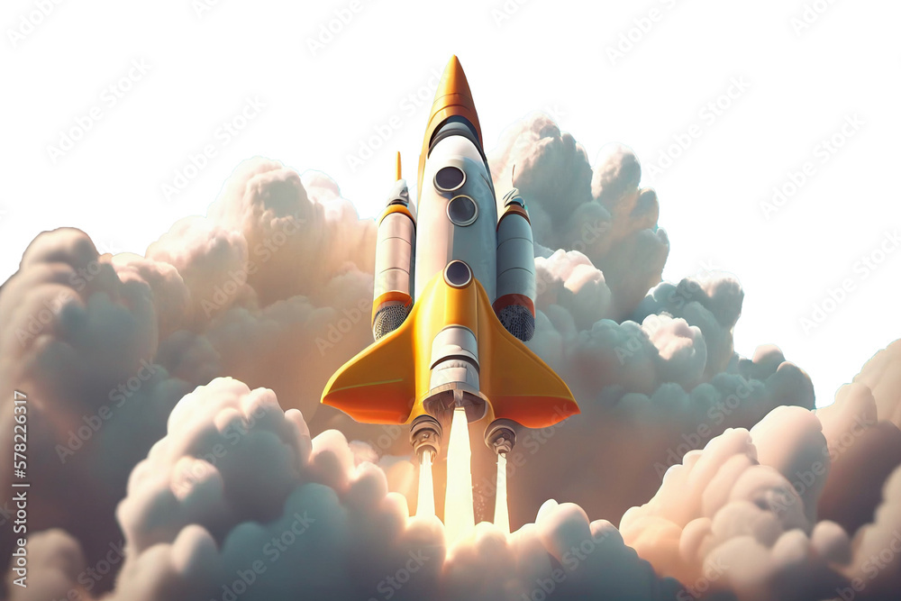 3D rocket in space Business startup and business growth concept ...