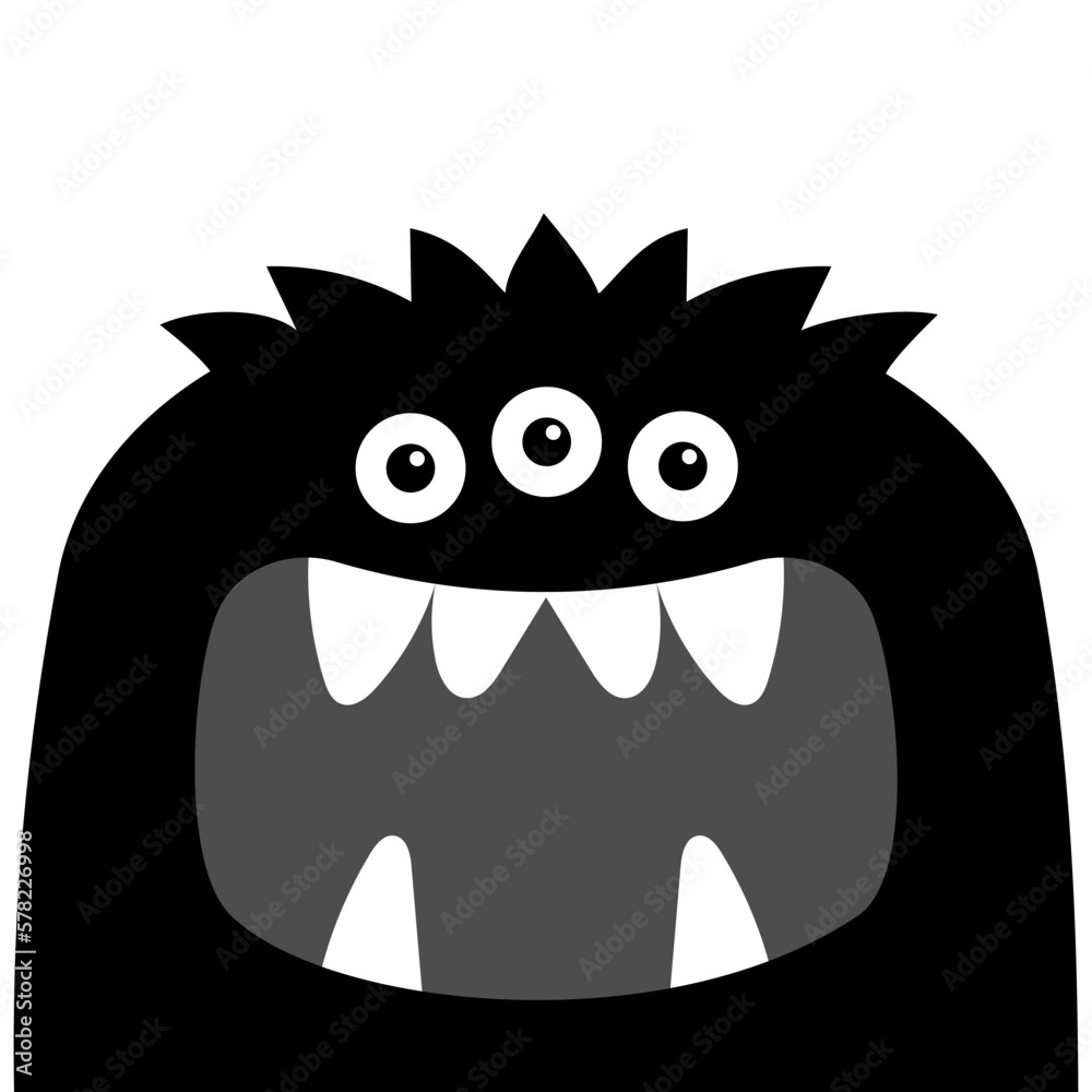 Monster face head. Eyes, fang teeth. Happy Halloween. Cute kawaii ...