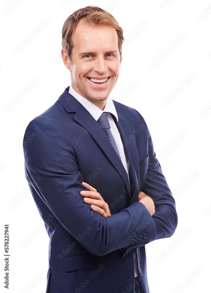 Standing with crossed arms, a well-dressed corporate employee displays ...