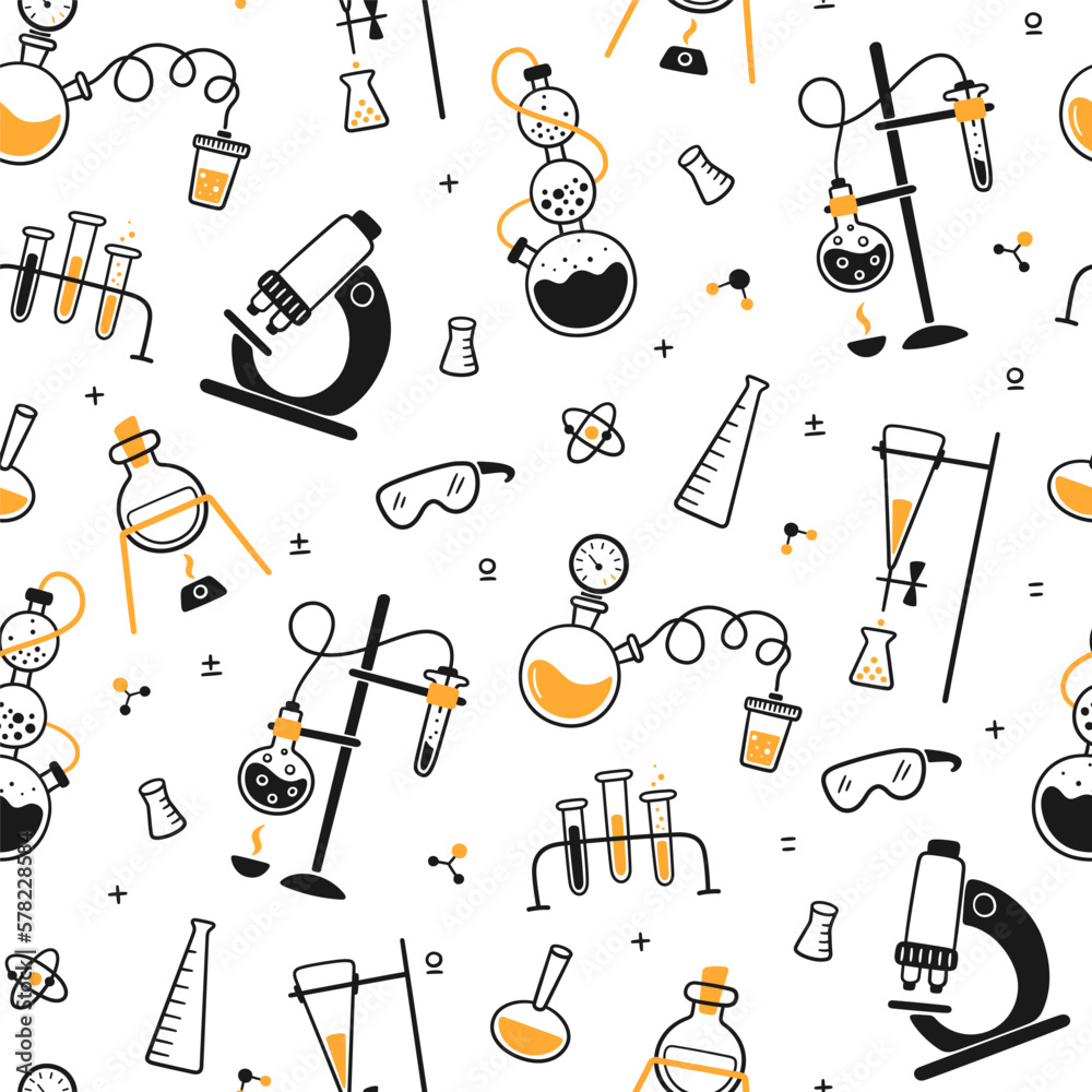 Science biology chemical experiment lab seamless pattern. Chemical ...