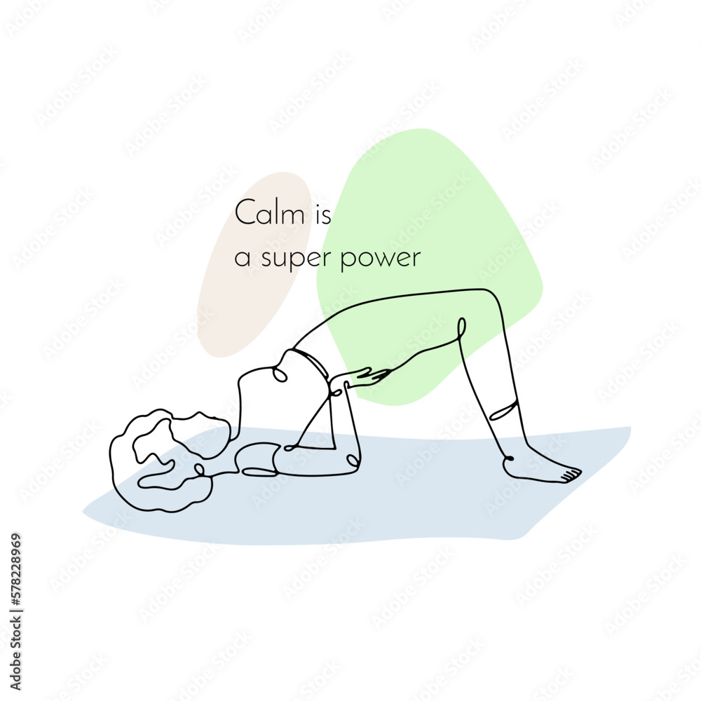 Single line drawing of a girl in yoga pose with inspirational quote ...