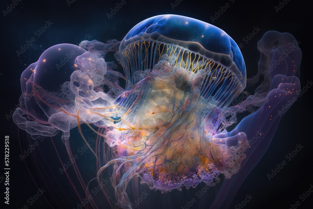 fantastic jellyfish in space marine multicellular organisms, created ...