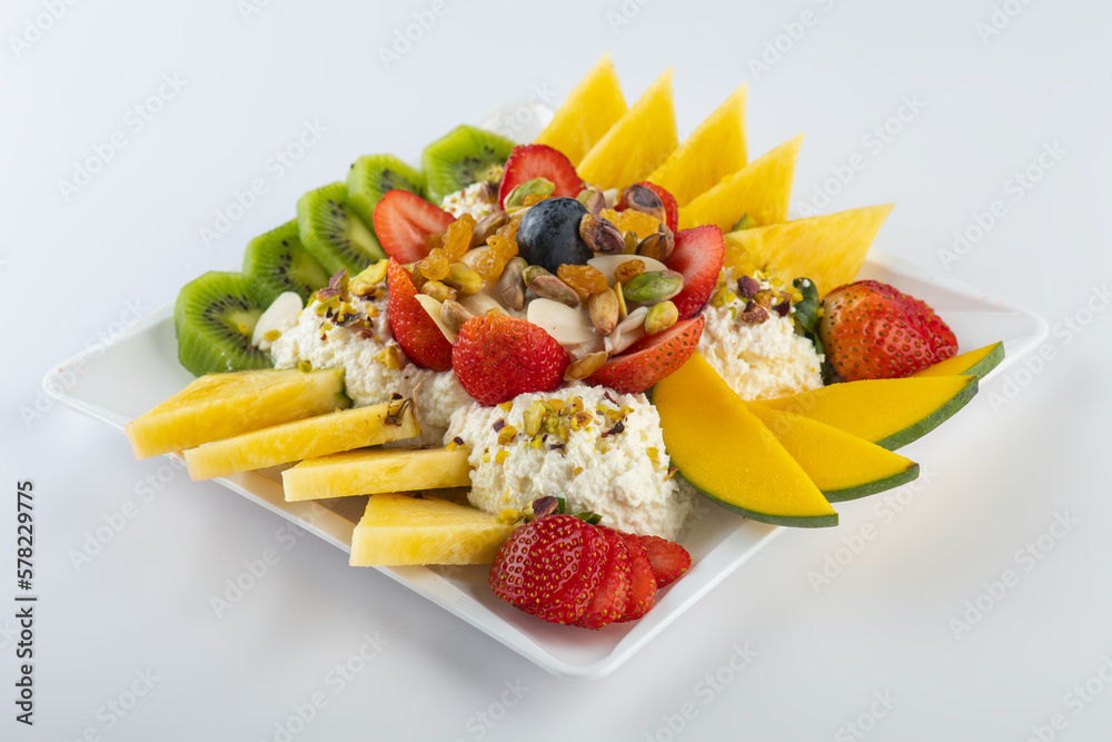 Ashta Fruits Cocktail on white background, Arabian cocktail of Mango ...