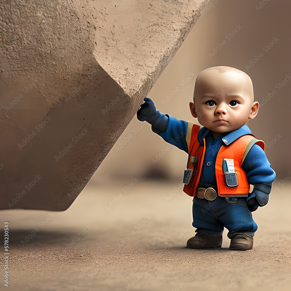 Cute Boy Baby Construction Worker in Orange Safety Vest Generative AI ...