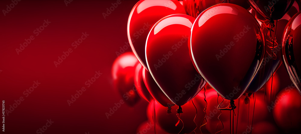 Red balloons on red background.. Holiday and celebration background. AI ...