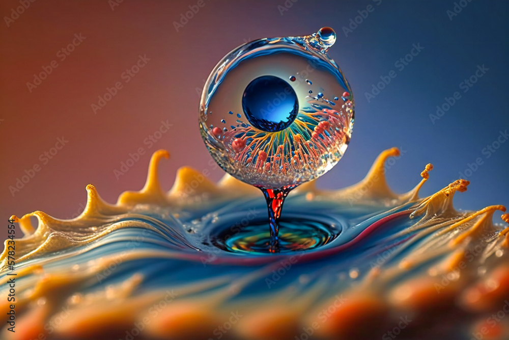 Extreme close up of a bubble containing small parts of a plant. Created ...