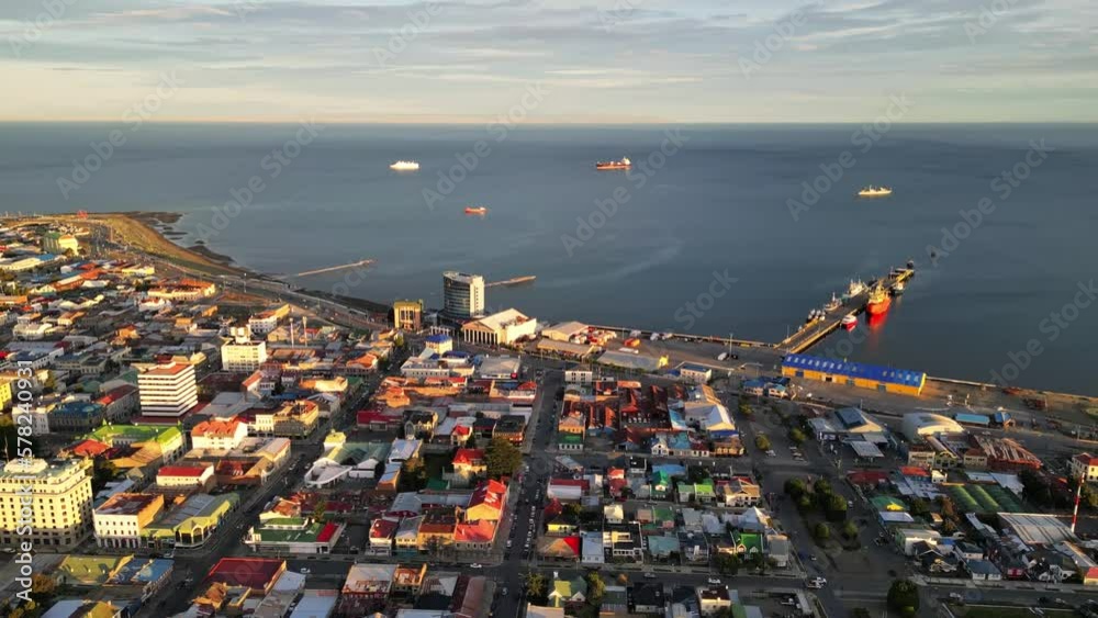 Gateway Port of Punta Arenas Chile Aerial Drone Fly Above Magellan ...
