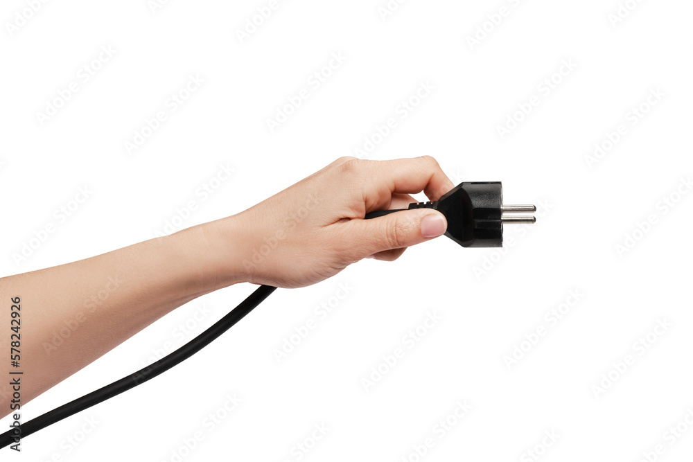 hand holding electric plug shuko isolated on white background Stock ...