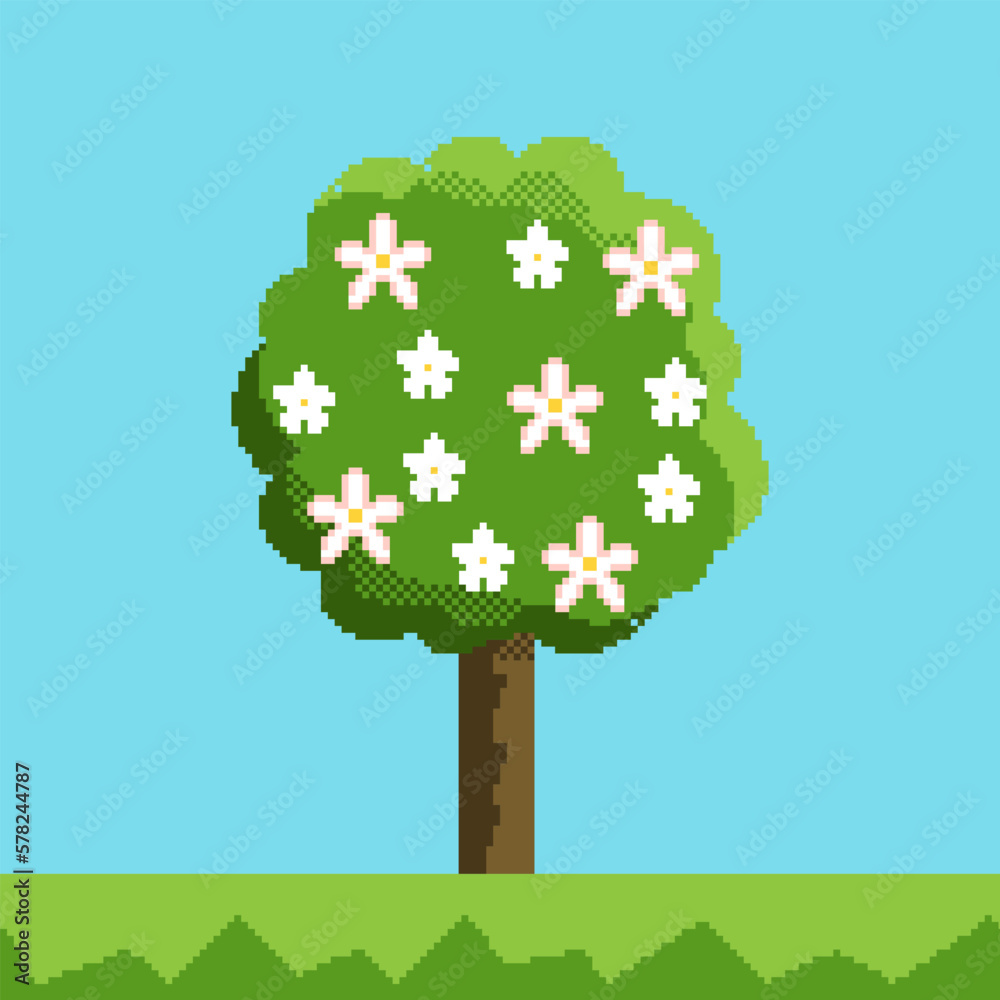 Pixel art nature. Element to create landscape in pixel art style ...